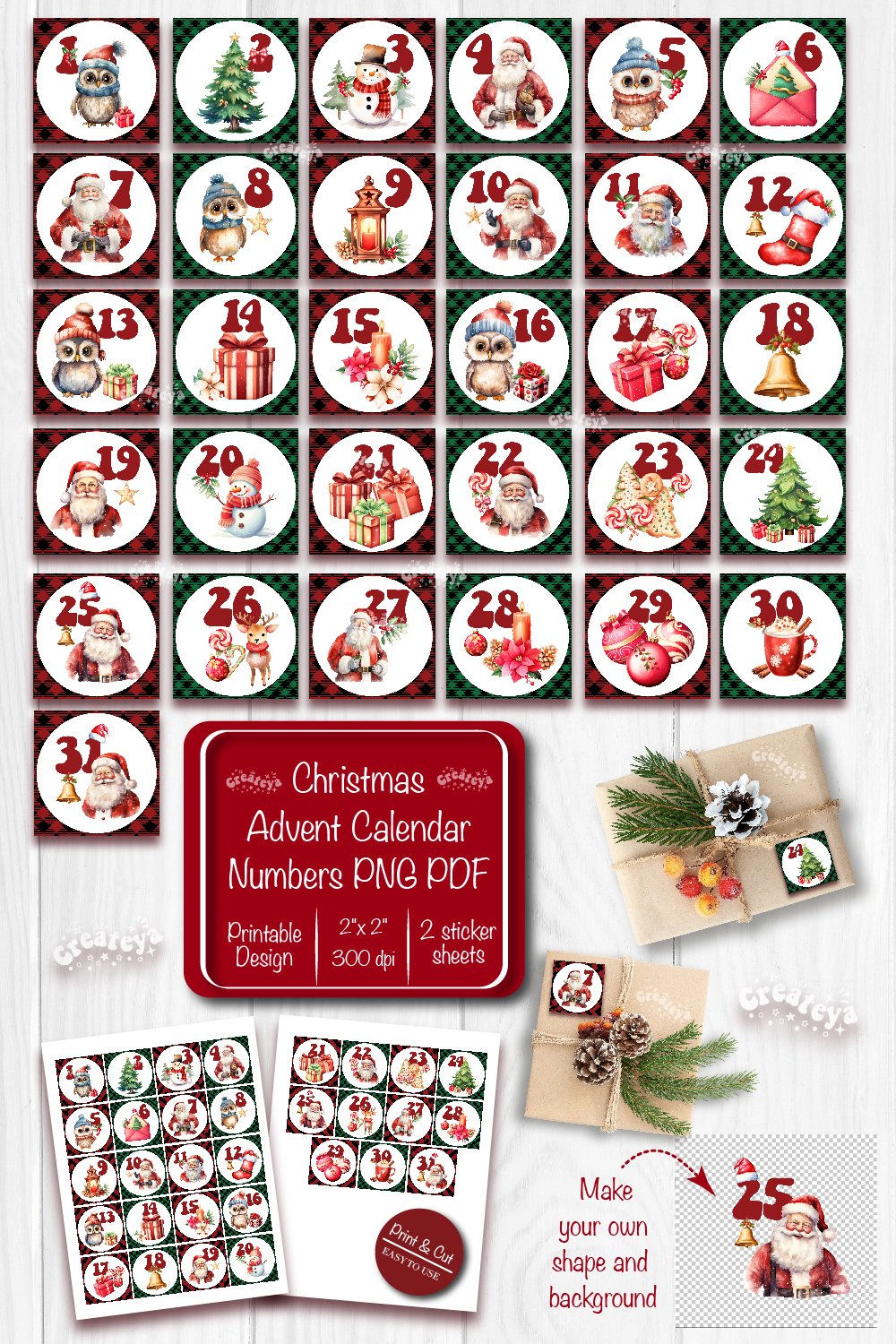Christmas Advent calendar numbers Countdown to Christmas PNG