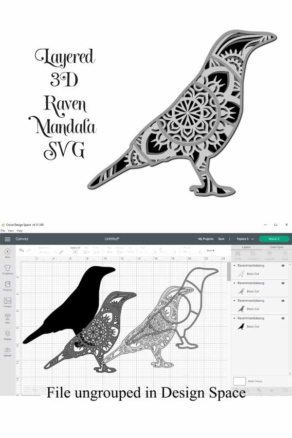 Layered Raven Mandala SVG - 4 Layers