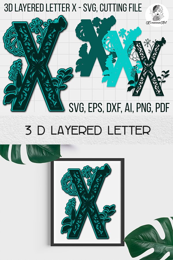 3D Layered SVG / 3D letter X SVG / Letter X Cut File.