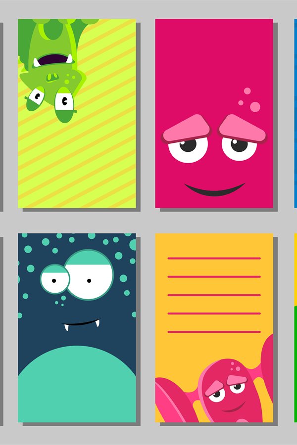Colorful funny cards set with cute monsters. (779324)
