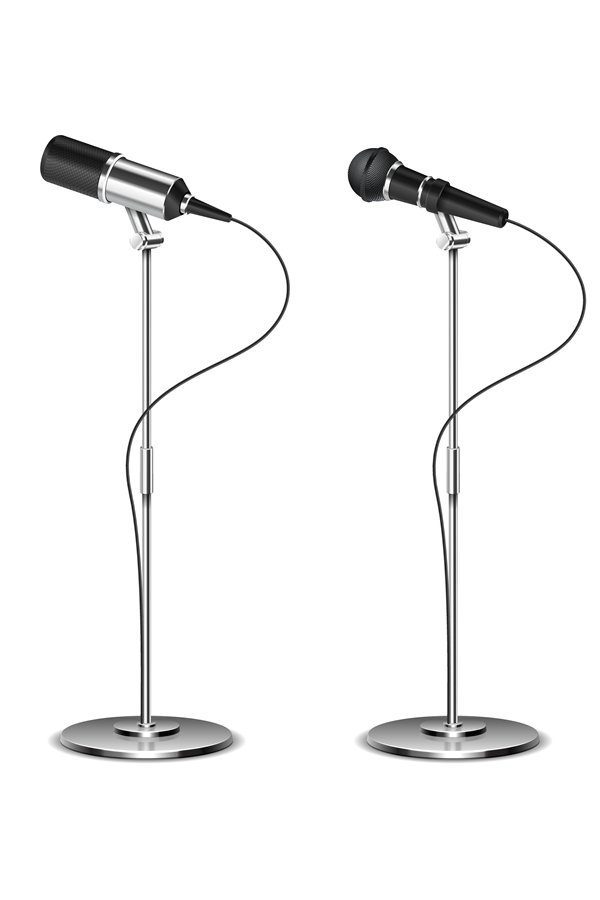 Microphone set. Standing microphones audio equipment. Concep