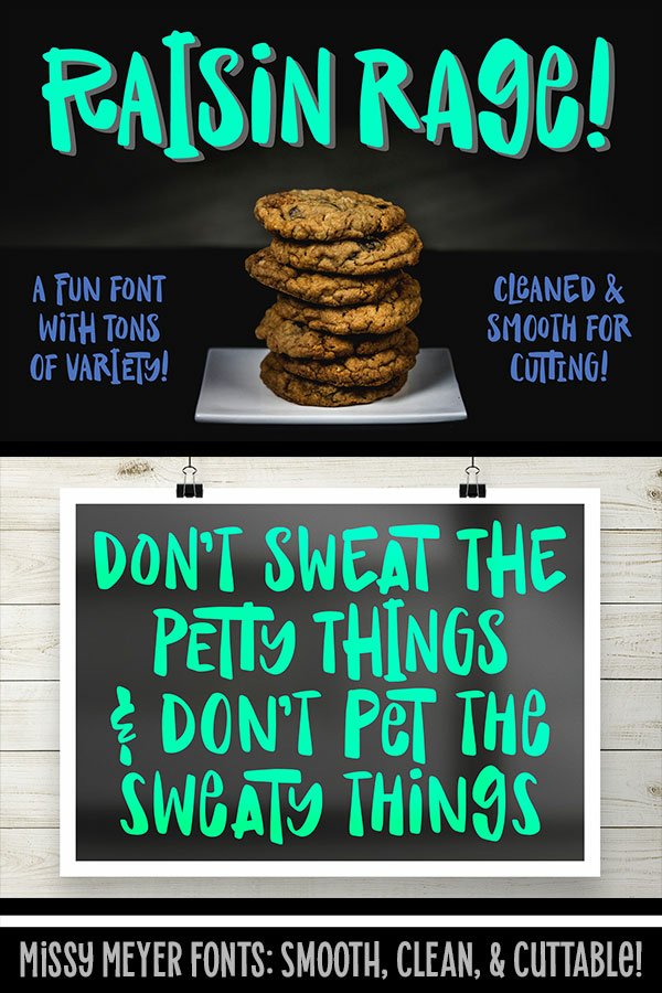 Raisin Rage - a fun casual font with alternates!