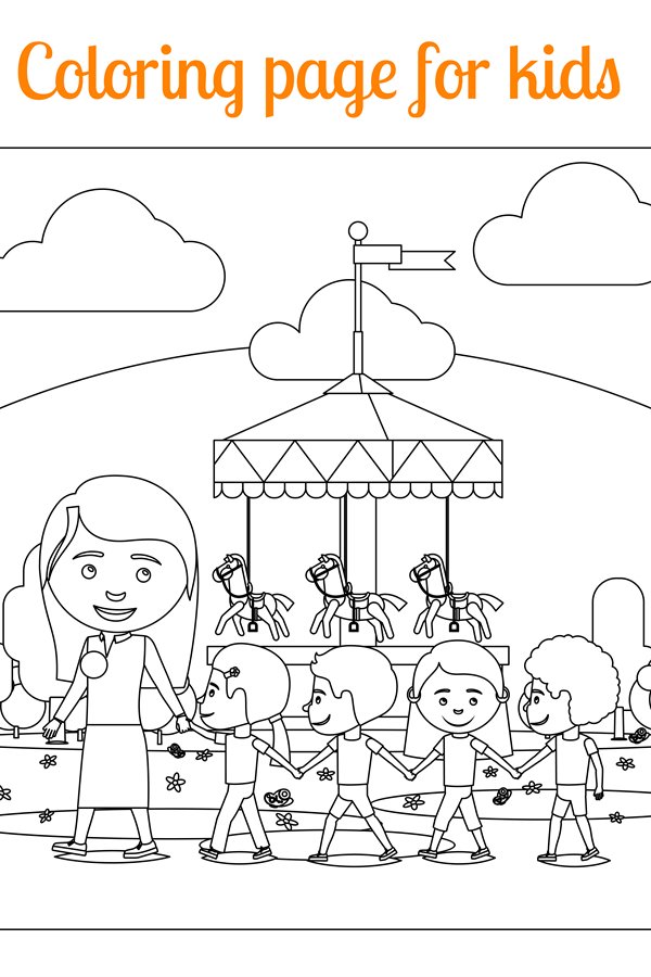 Coloring page for kids amusement park