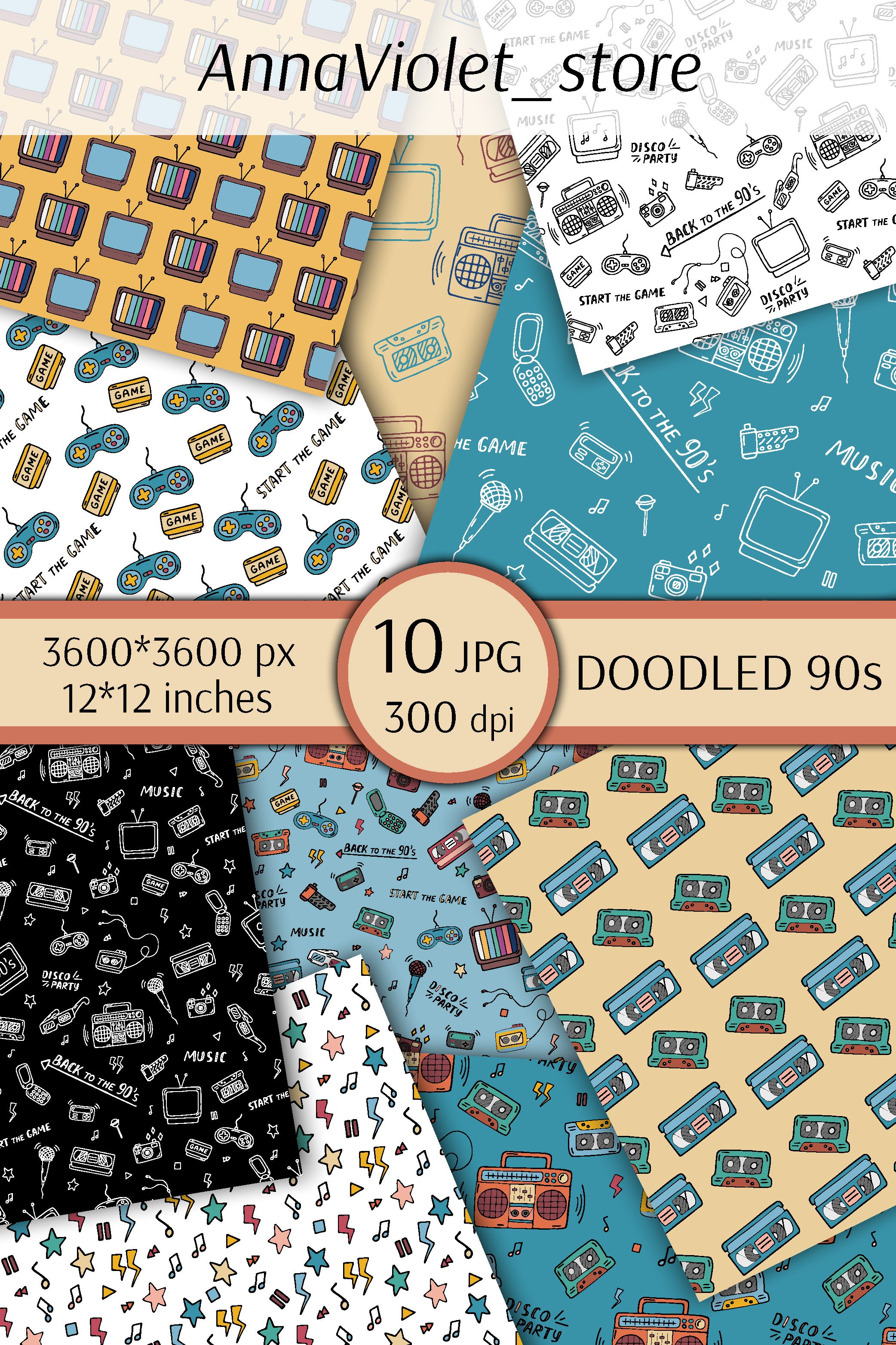 90s Doodles | JPG Digital Paper | Retro Nostalgia