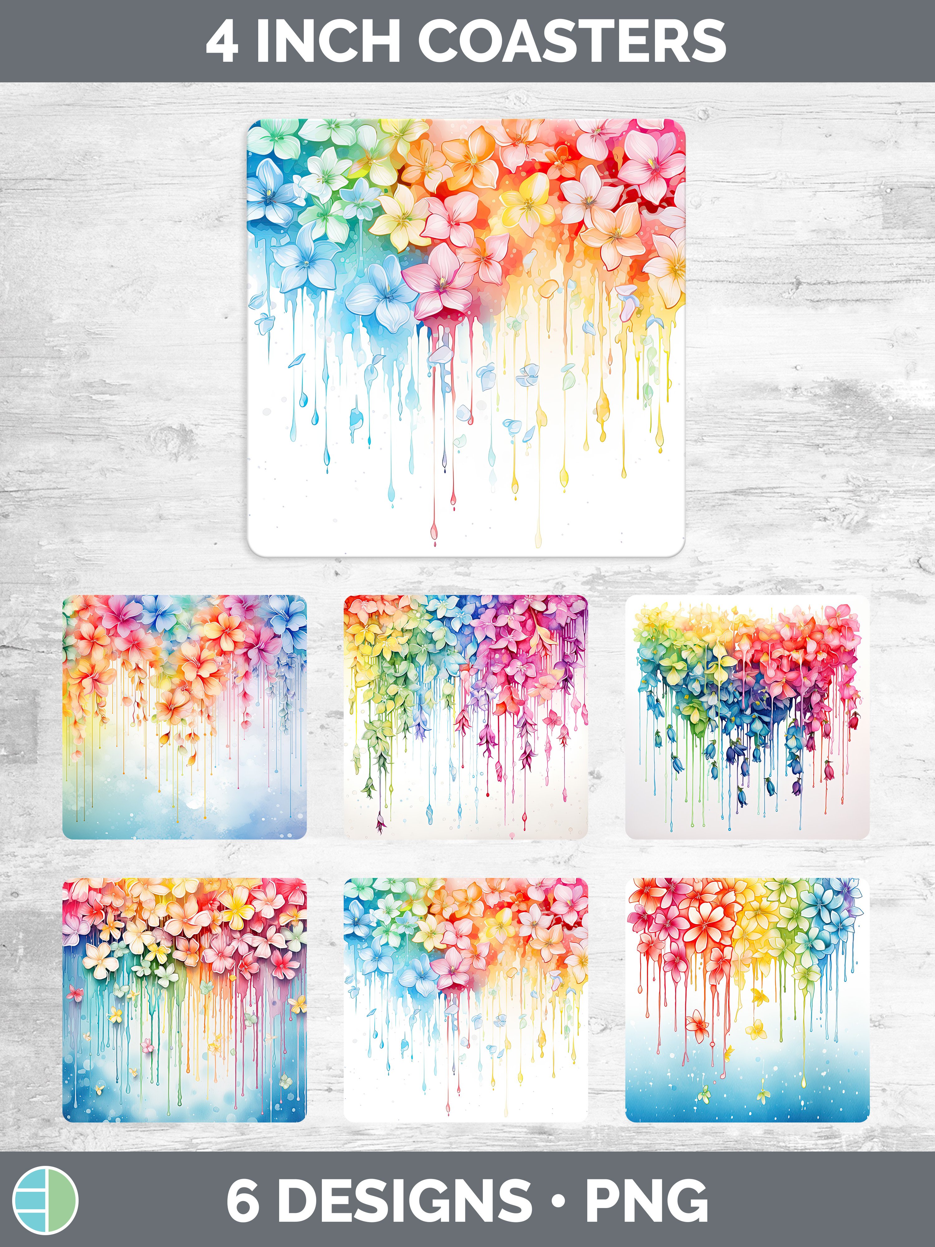 Splat Rainbow Jasmine Flowers Square Coaster | Bundle Coaste