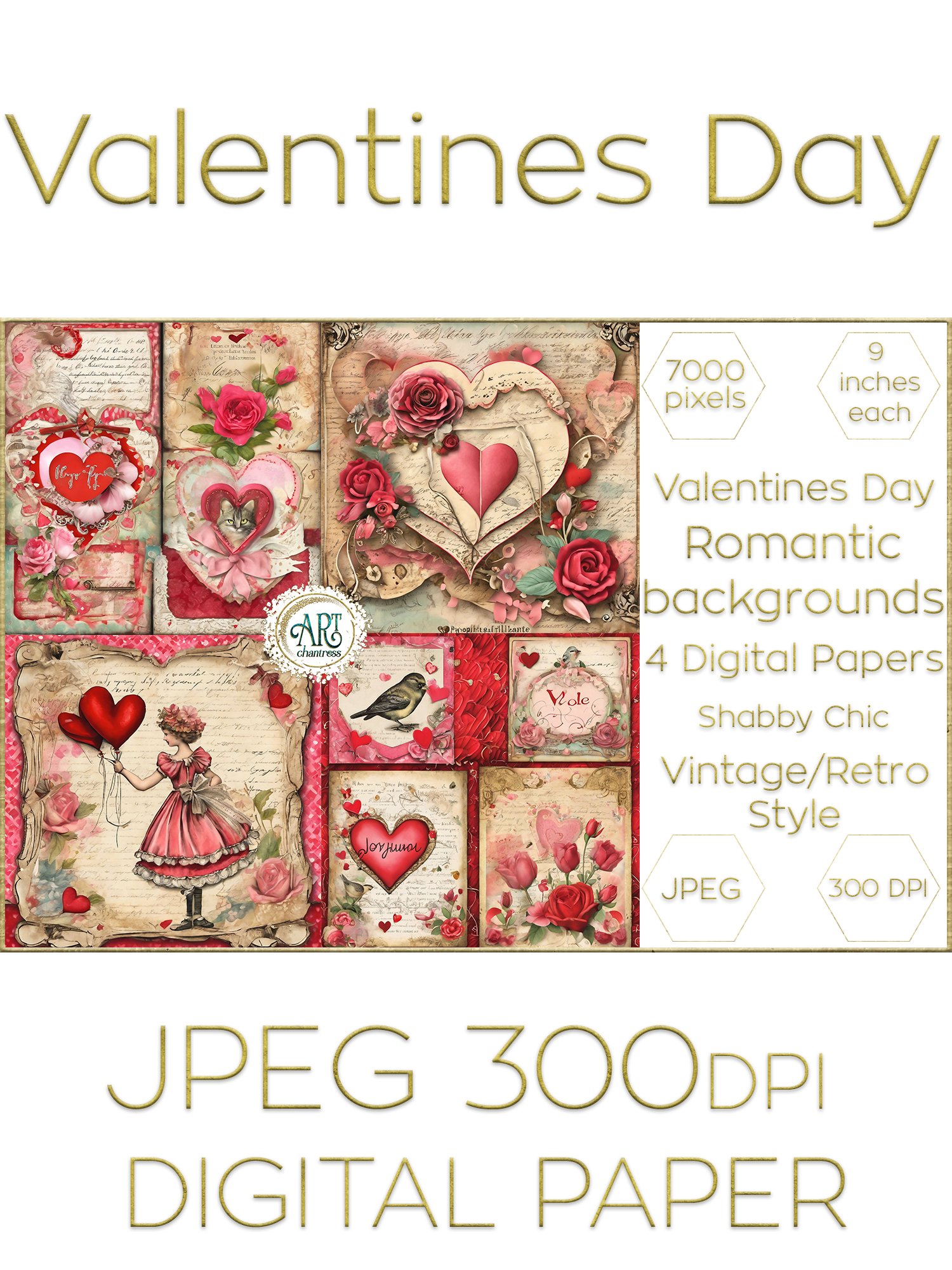 Valentines Day Flowers Watercolor Digital Papers (3263606)