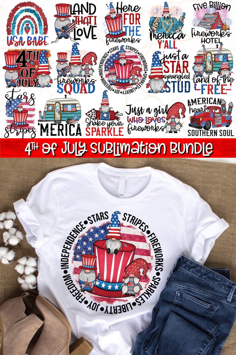 4th of July Sublimation Bundle | 4th of July Gnomes PNG
