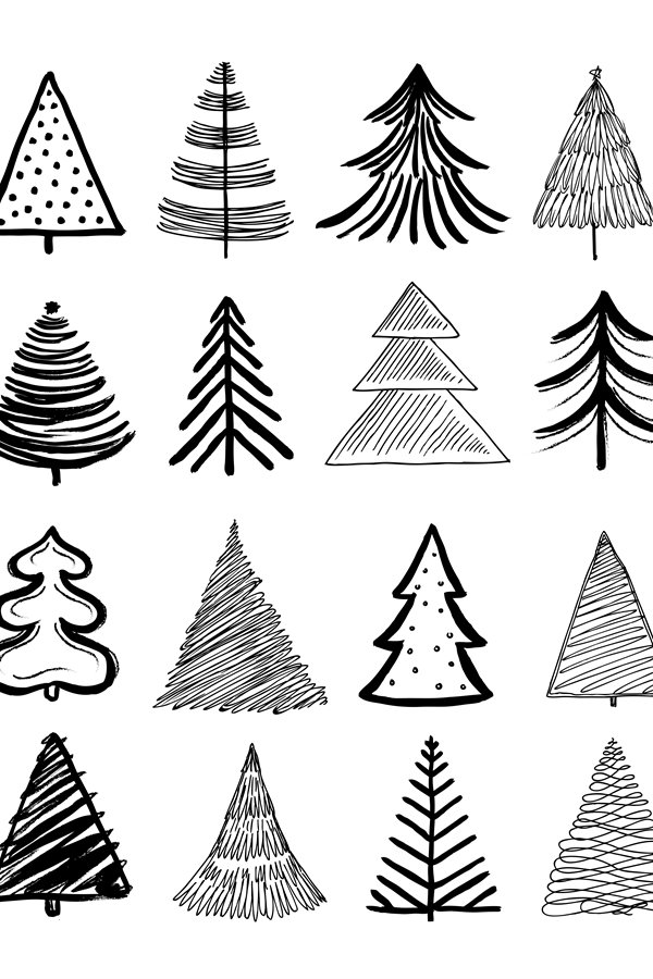 Doodle christmas tree. Winter holiday hand drawn elements. R