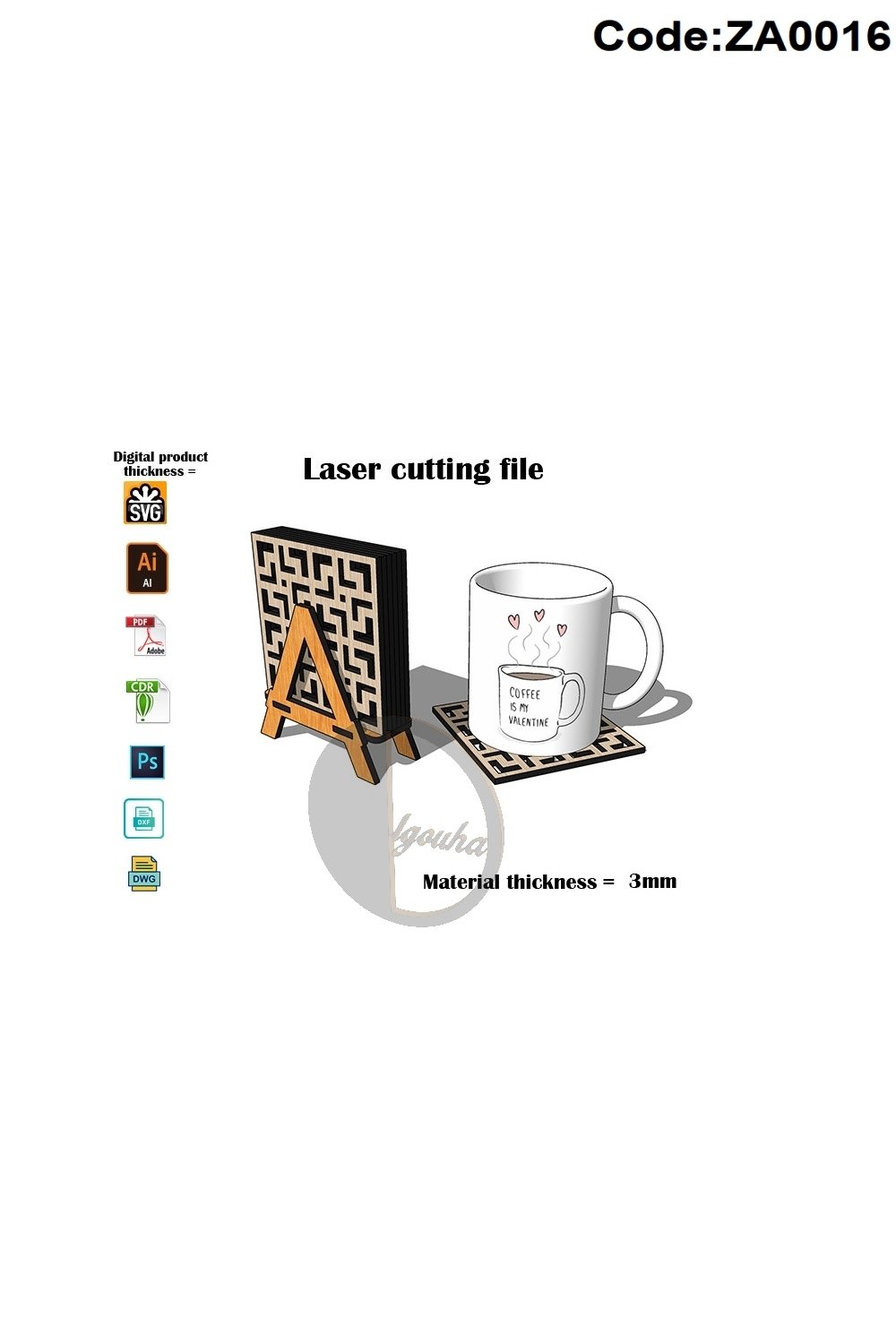 Coaster Set with holder-Laser Cut File