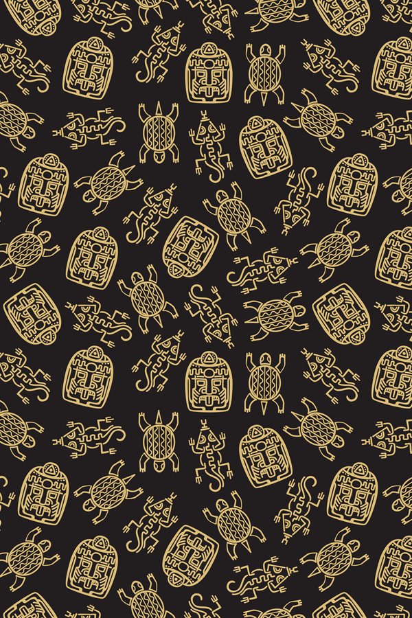 Gold mexican traditional symbols seamless pattern