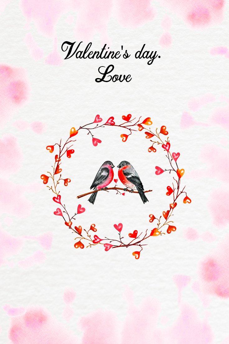 Watercolor frame with love birds for Valentine's Day