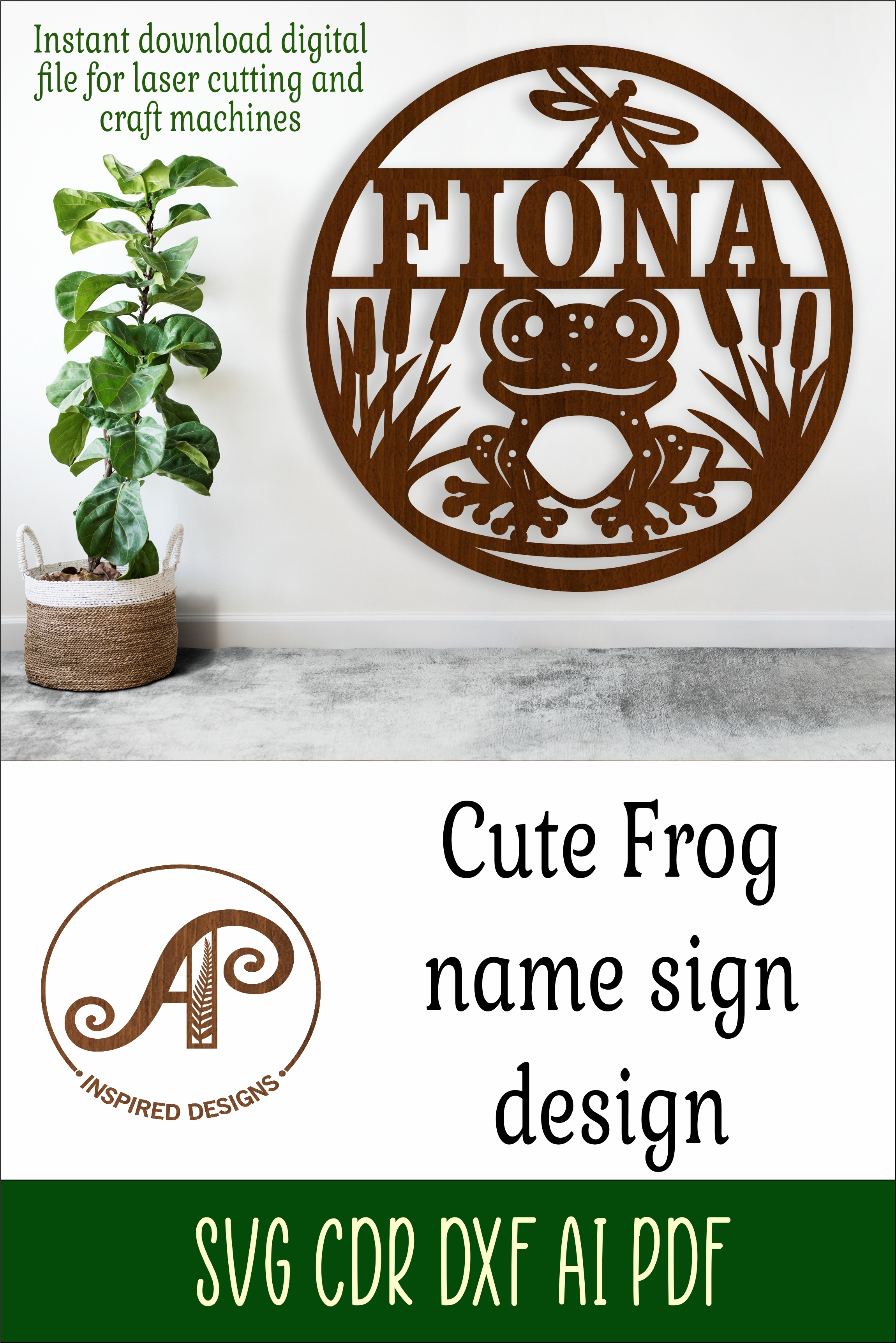 Cute frog themed name sign svg laser