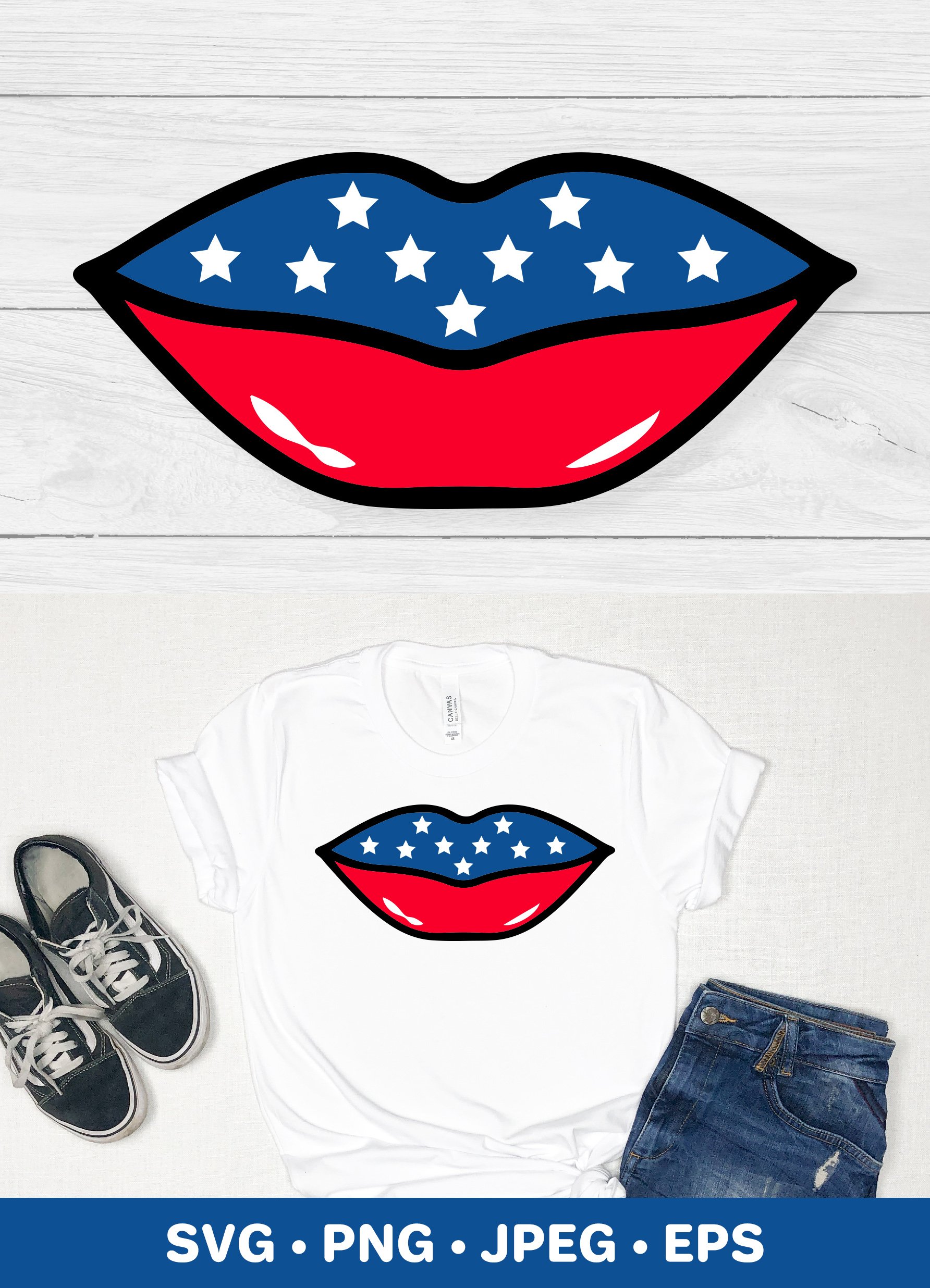 American patriotic lips. 4th of July SVG. Fourth of July