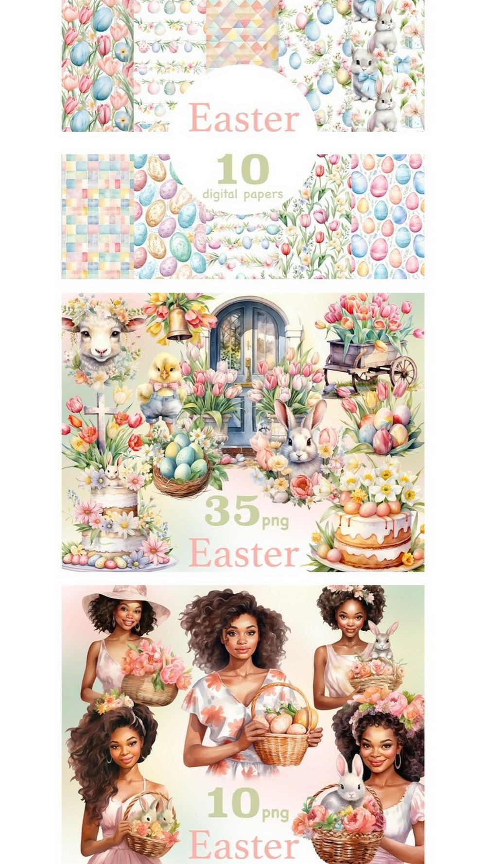 Easter Pastel Clipart | Black Woman Clipart