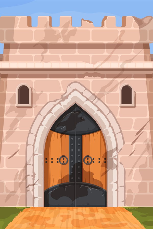 Cartoon broken medieval castle or city wall ruins after war.