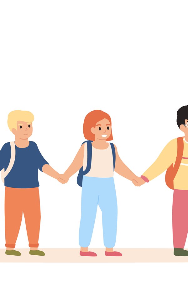 Kids following teacher. Kindergarten teacher takes (1365632)