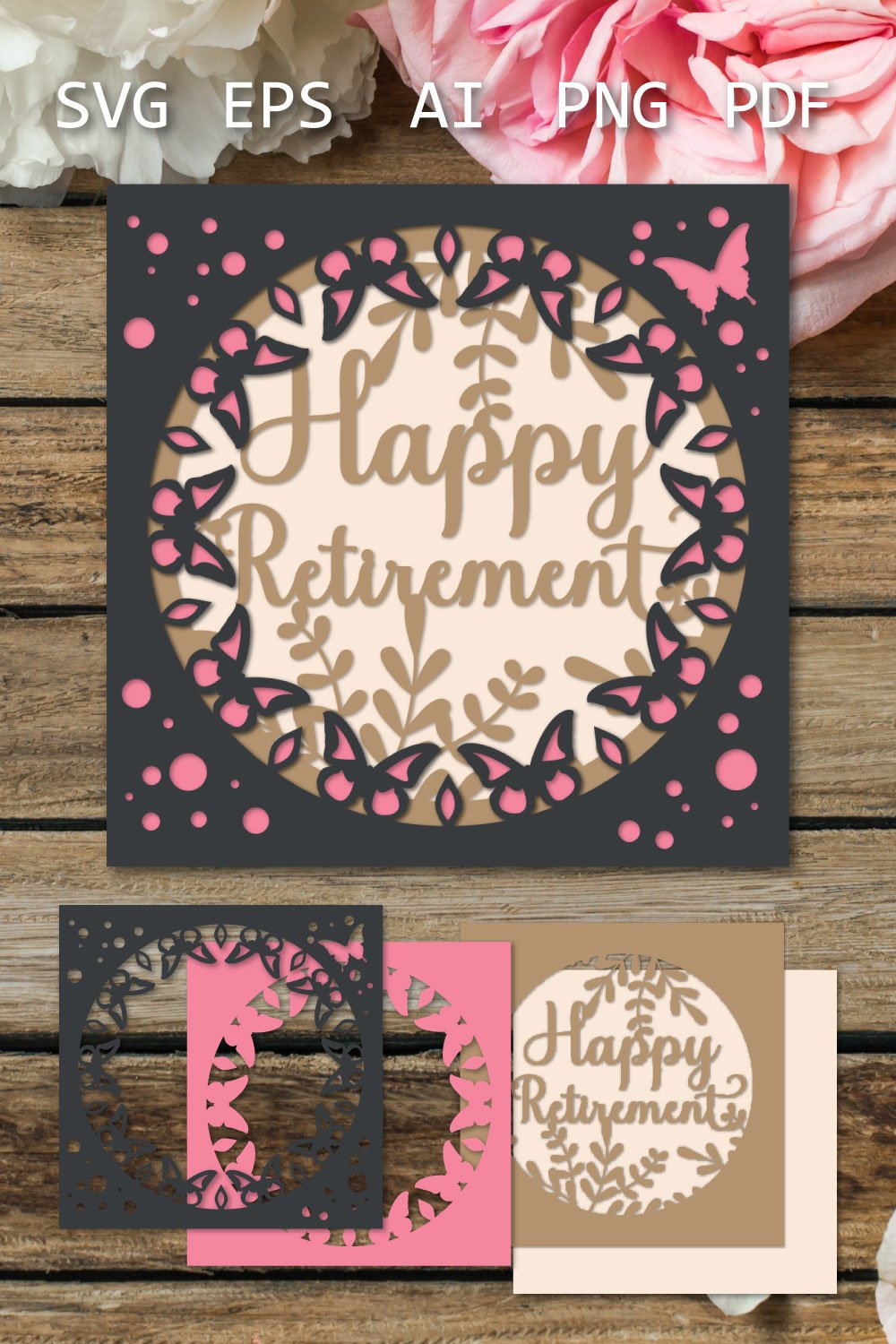 Happy Retirement SVG card, Layered Paper cutting template