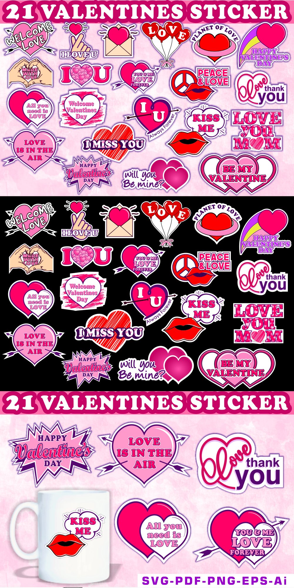 Valentines Day Stickers, Sticker Bundle