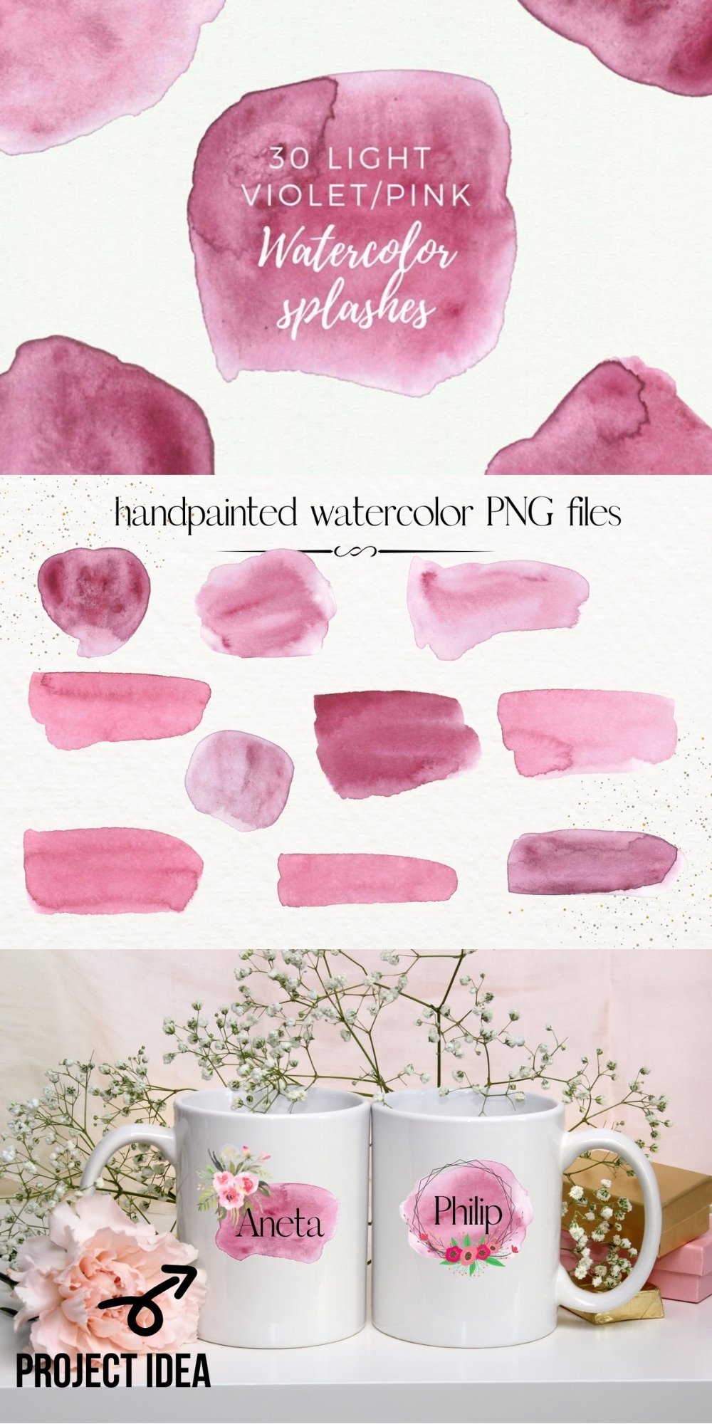 Watercolor splash clipart, Purple watercolor brush strokes