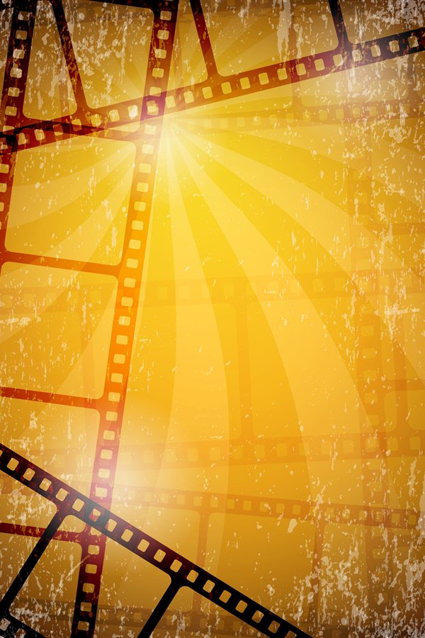 Movie background. Film frames tape reels camera video illust