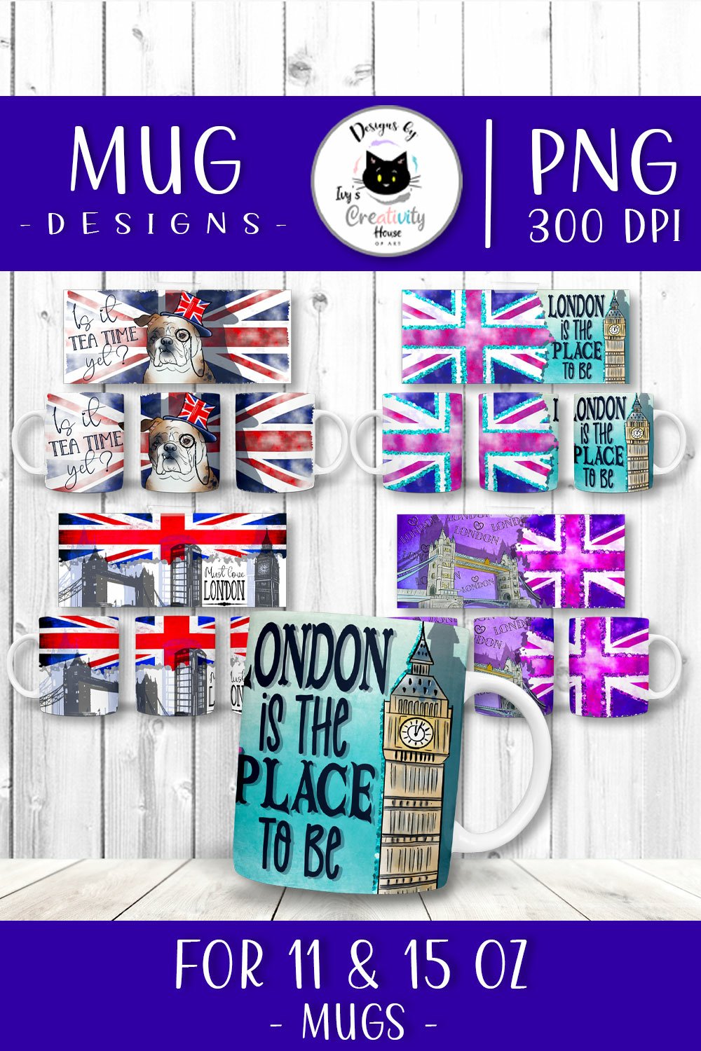 London Mug Wraps | British Flag Mug Sublimation Designs