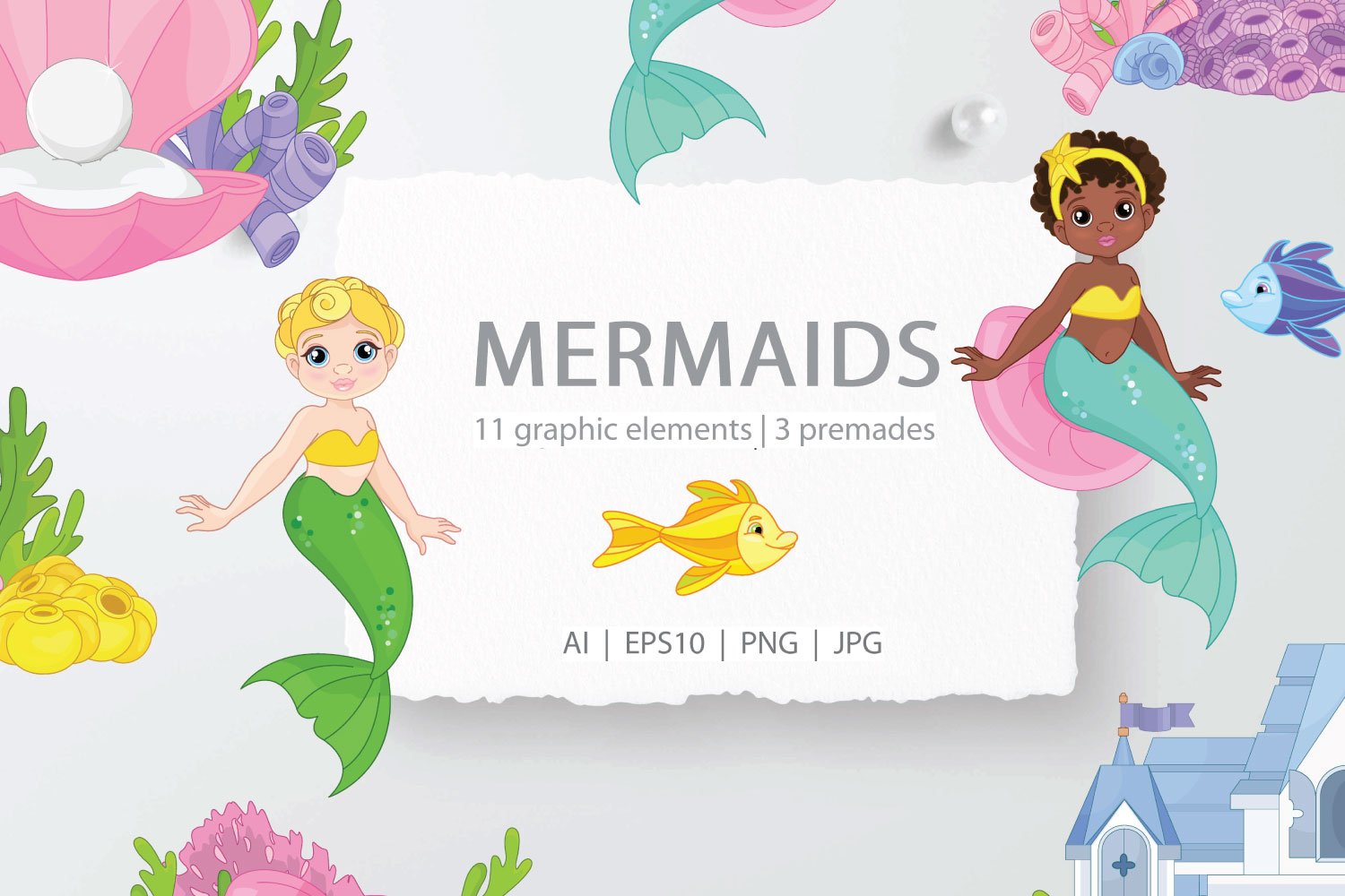 Mermaids clipart set -Beautiful Mermaid Underwater world