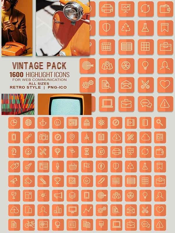 1600 Vintage Icons Pack PNG-ICO Vol.4