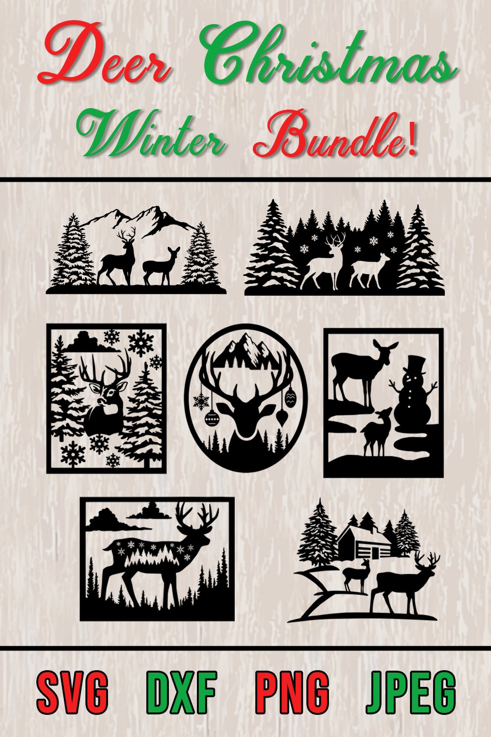 Deer Winter Scene Bundle,Christmas Deer SVG,Deer Trees svg,
