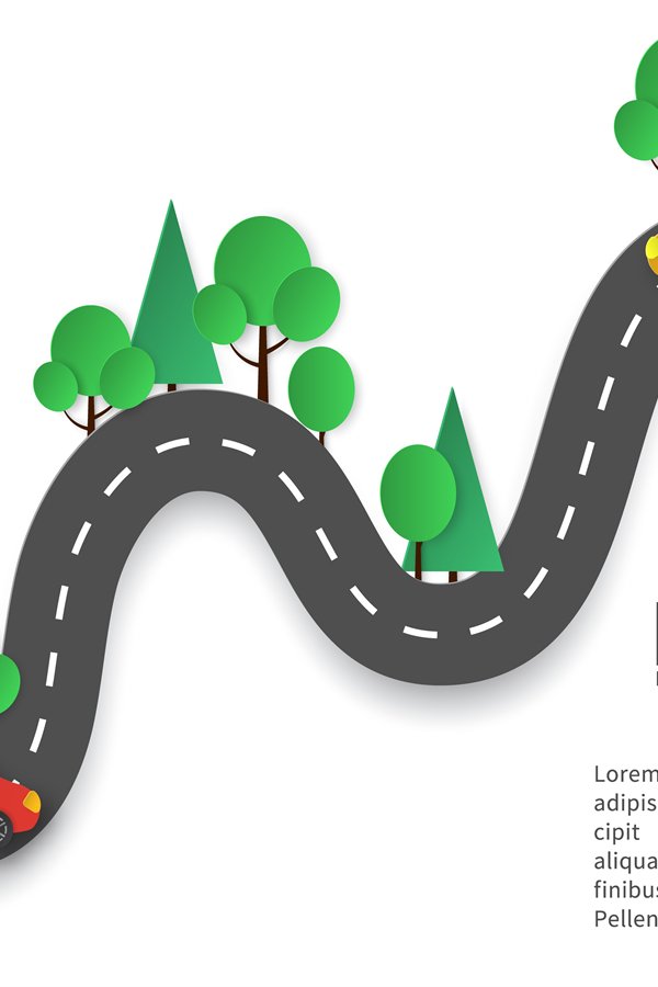 Road with pins. Winding road with pin pointer, trip and jour