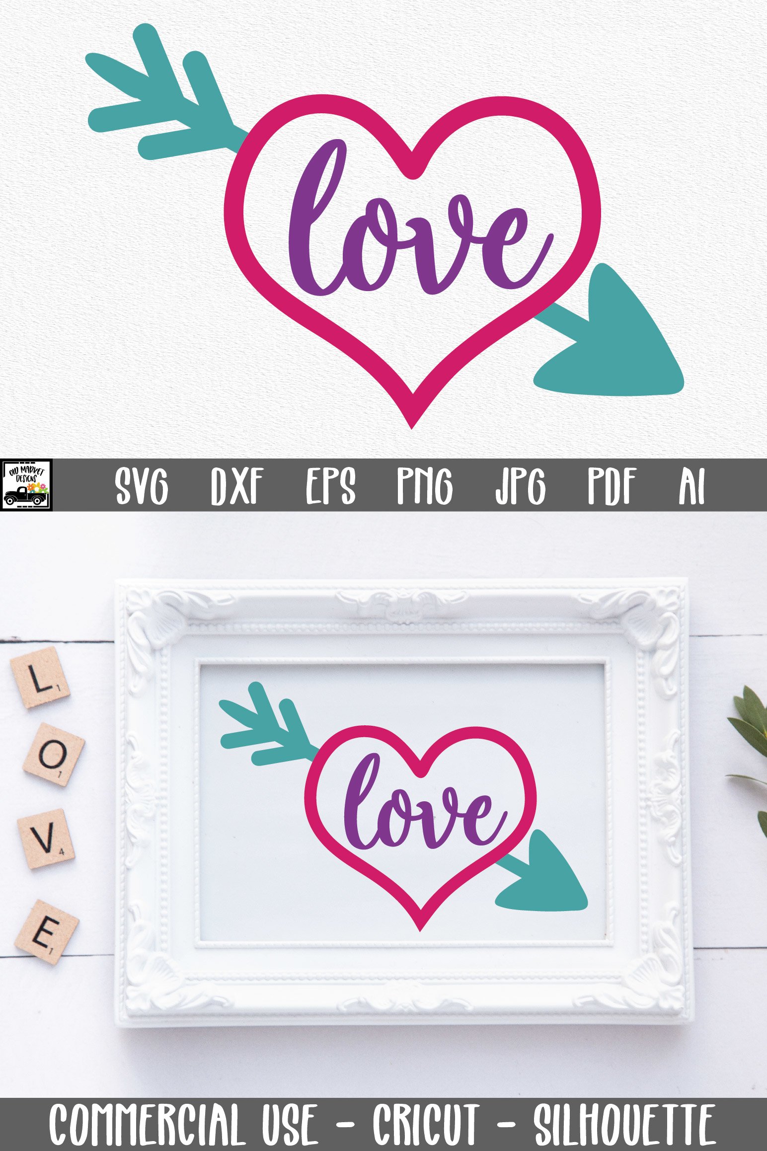 Love in Heart with Arrow SVG File - Valentine SVG File