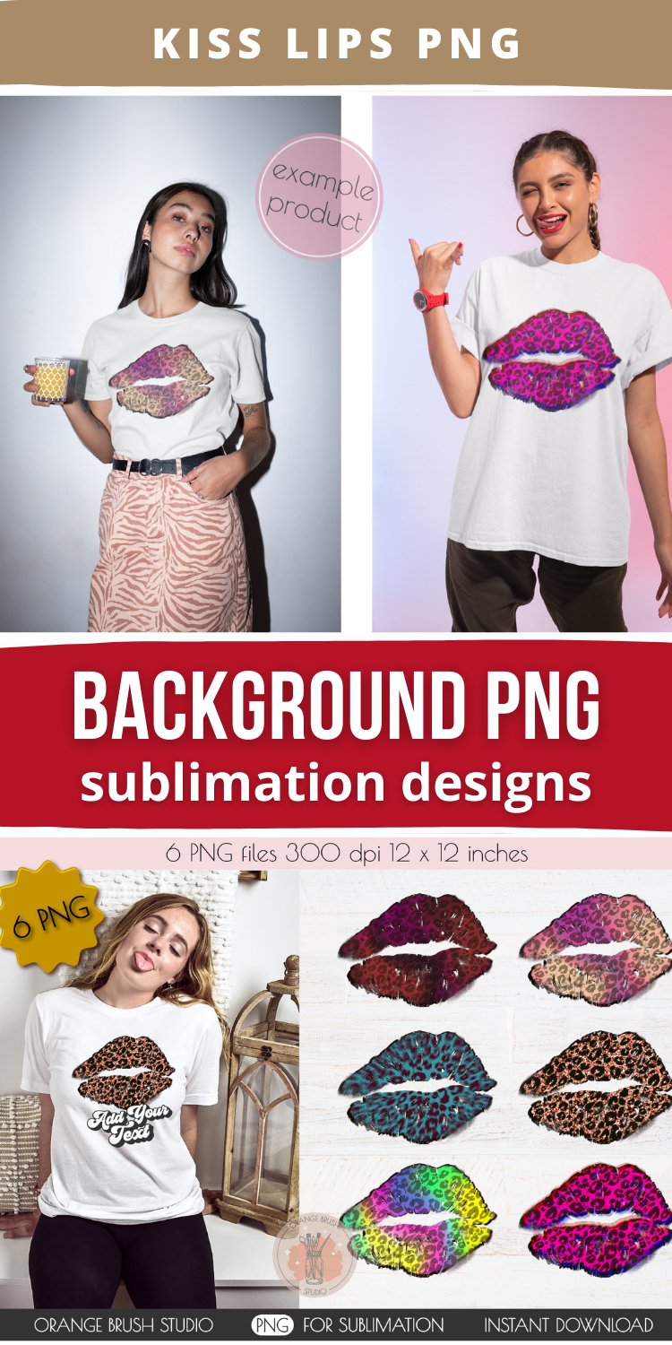 Leopard Print Lips PNG for sublimation. Cheetah Kiss Bundle