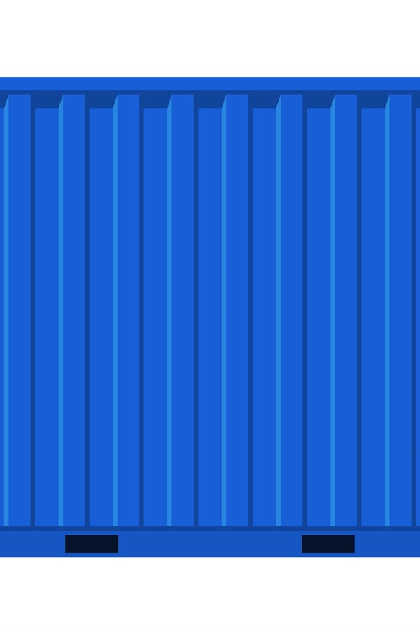 Blue cargo container. Realistic side view metal distribution