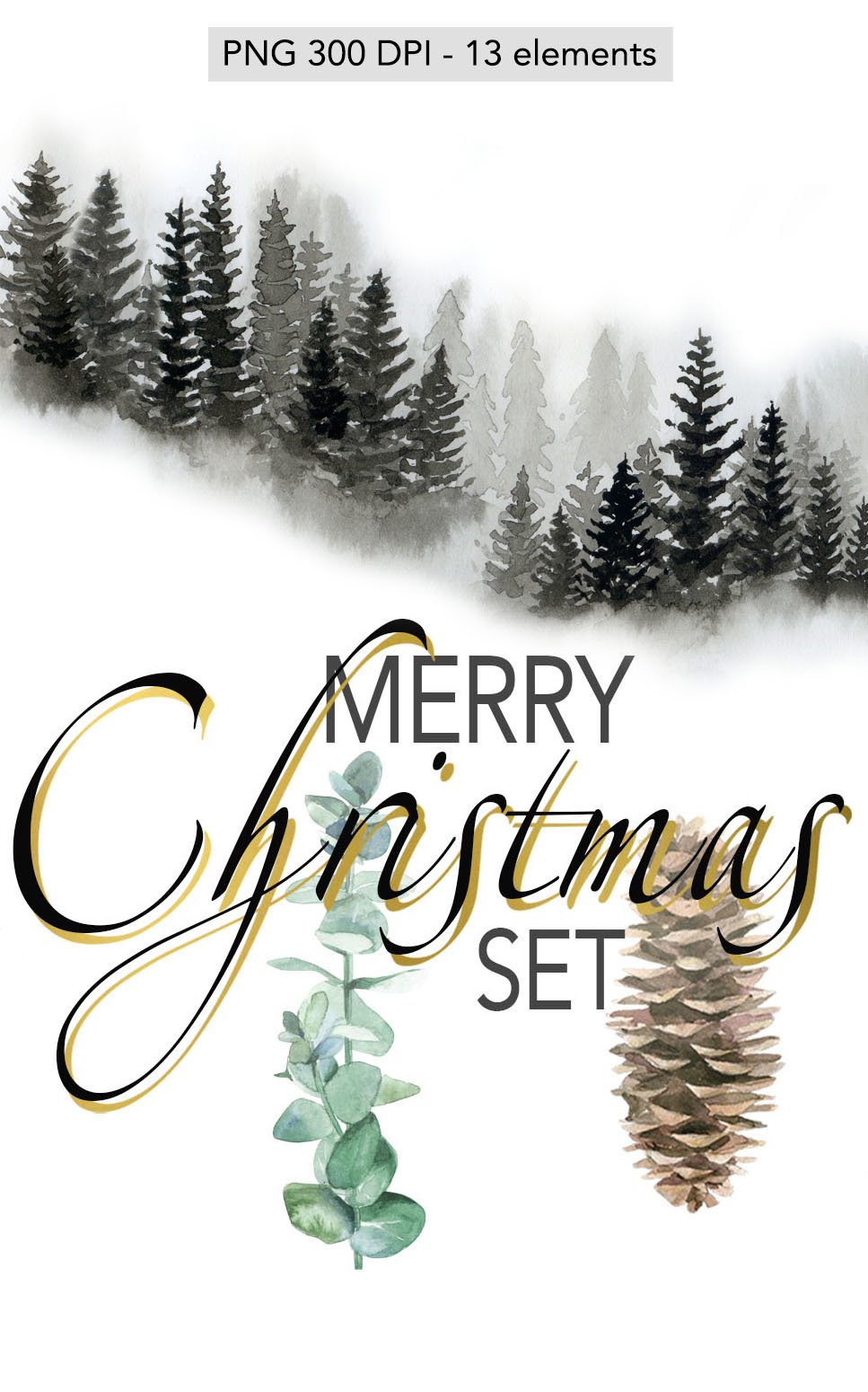 Christmas Set Winter Forest Watercolor Christmas Designs