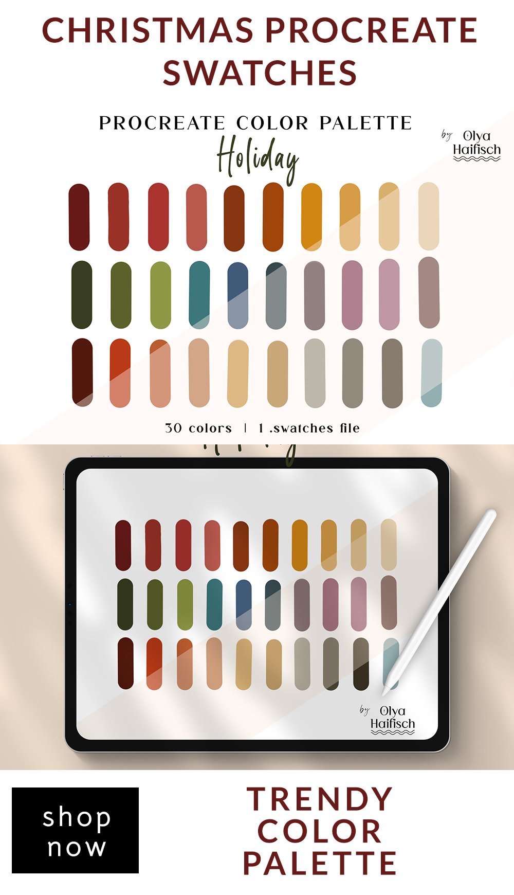 Christmas Procreate Color Palette. Holiday Color Swatches
