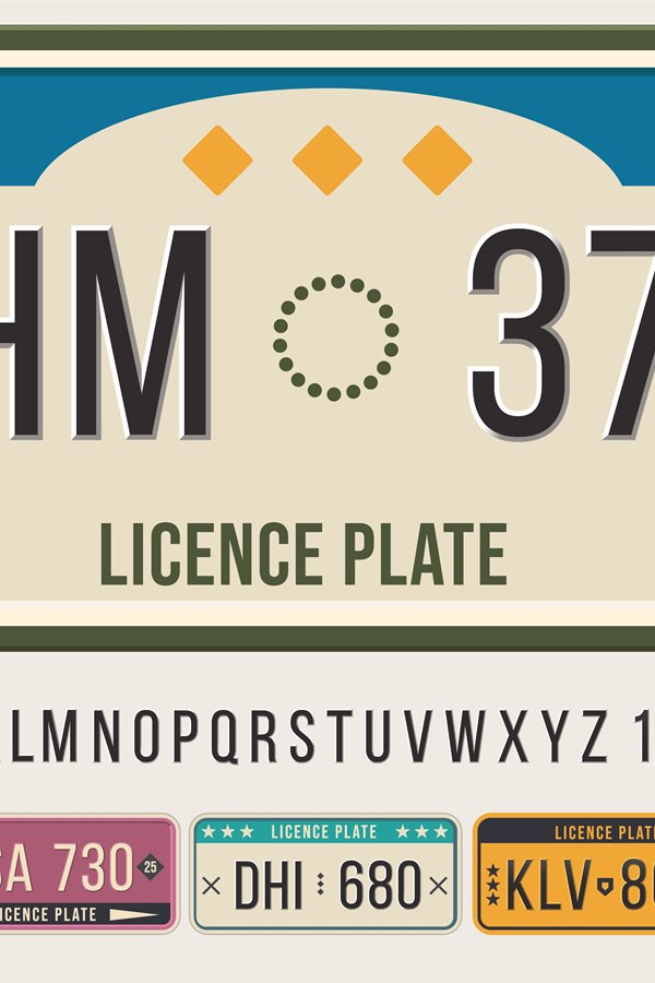 Car plates embossed letters and numbers