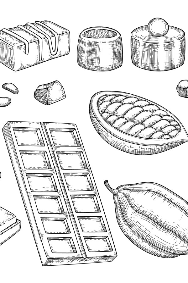 Chocolate sketch. Chocol drawn natural sweet products chocol