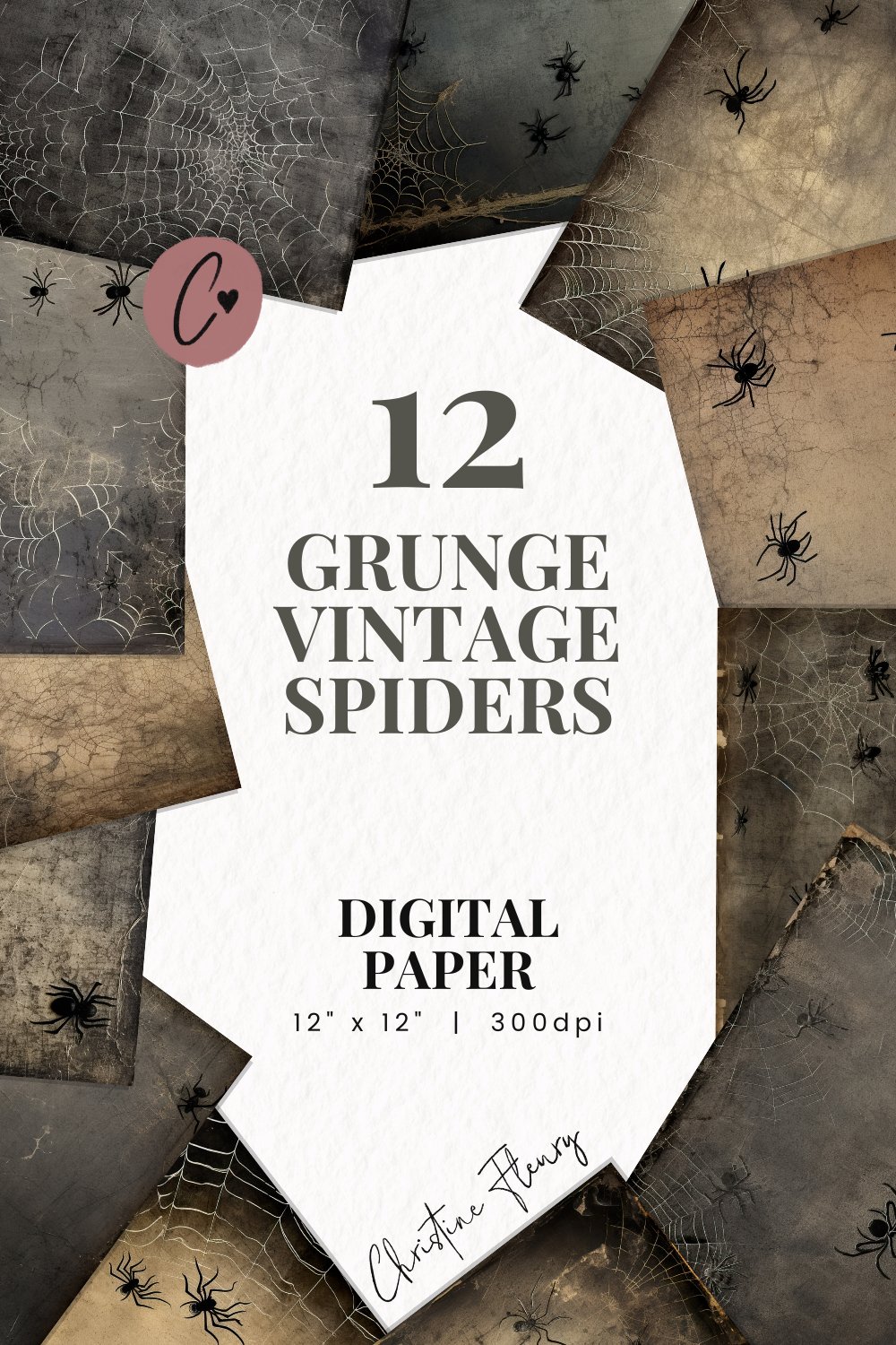 12 Grunge Vintage Spiders Digital Paper