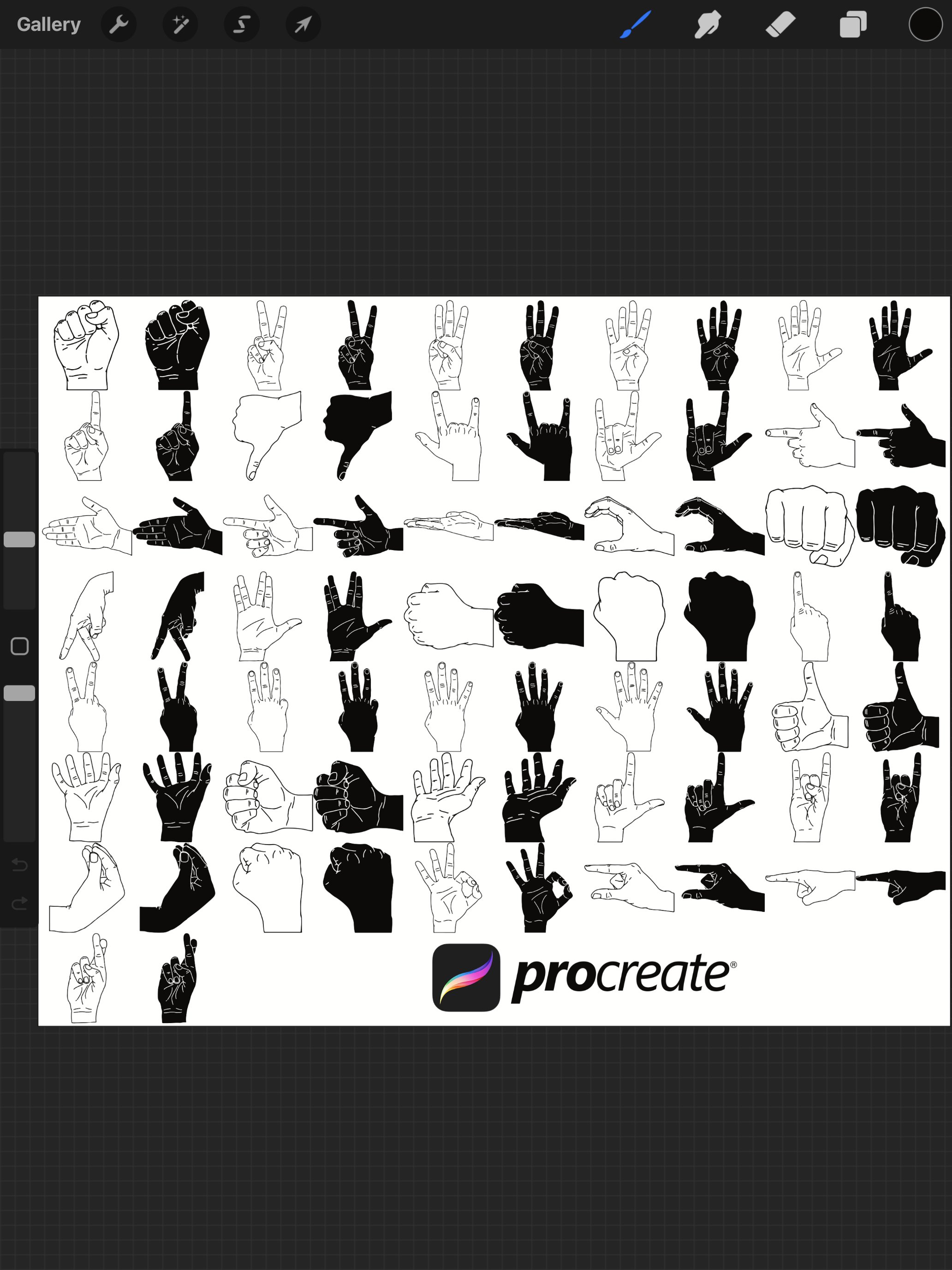 Human Portrait Hand Set 3 Procreate Brush Stamps, 72 Hand