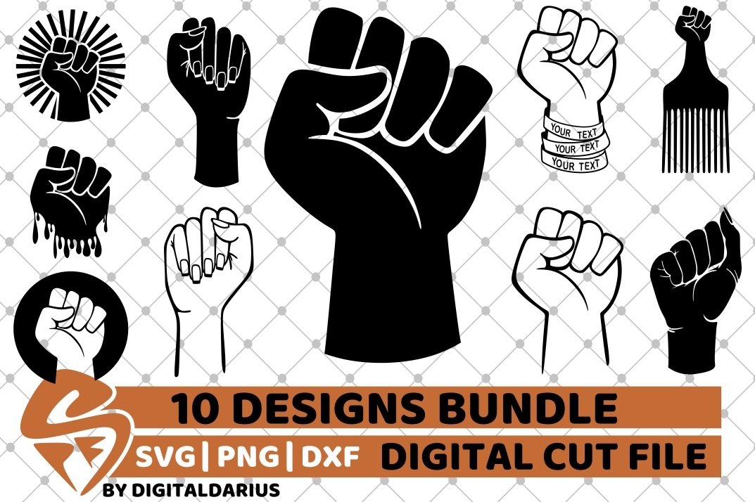 10x Fist Designs Bundle svg, Power svg, Black (651896)