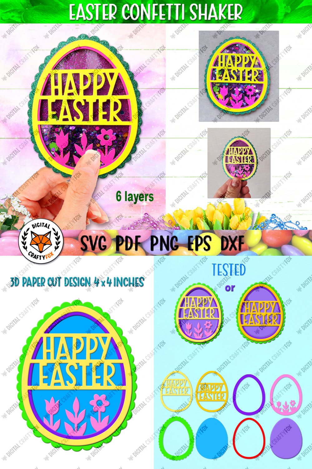 Happy Easter Egg Confetti Shaker, 3D Easter Paper Cut SVG