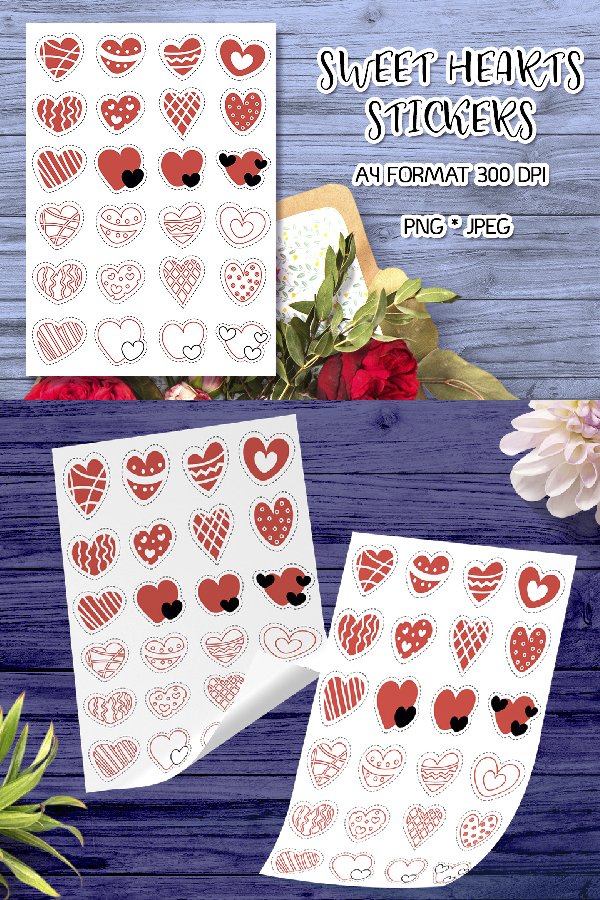 Valentine's Day hearts stickers
