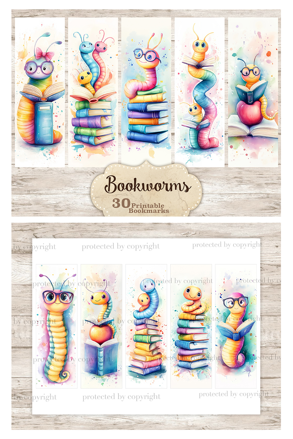 Bookworms Printable Bookmarks | Whimsical Digital Sheets