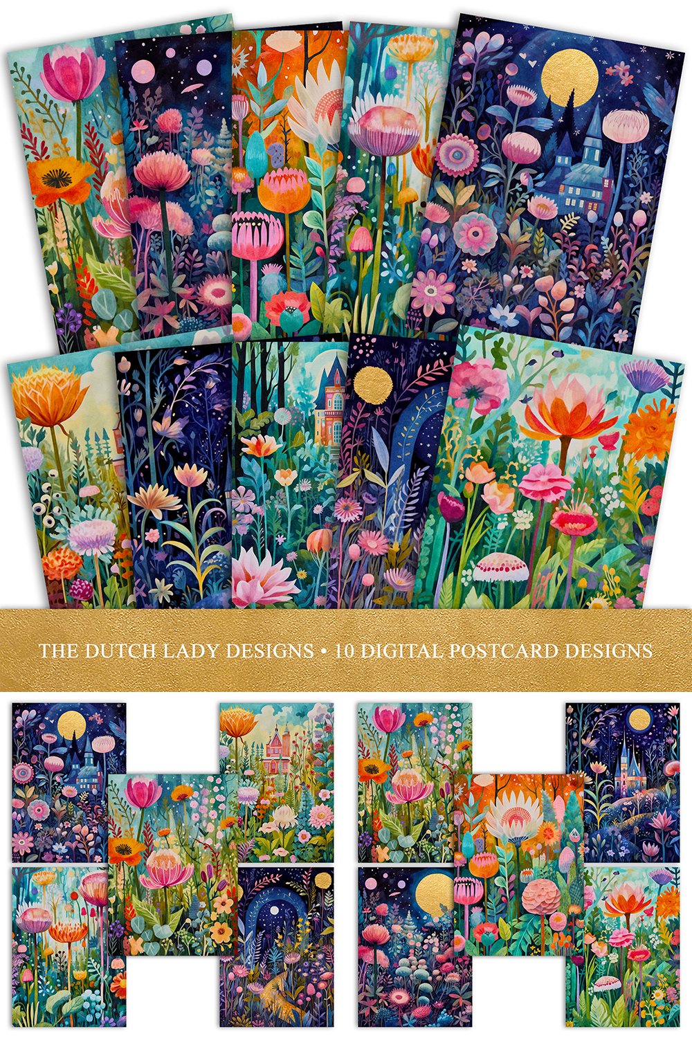 Whimsical Gardens Postcard and Poster Print Set