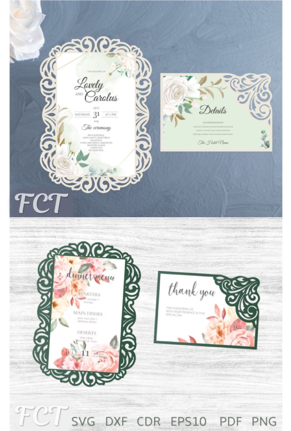 Wedding invitation card set SVG, Save the Date card Cricut