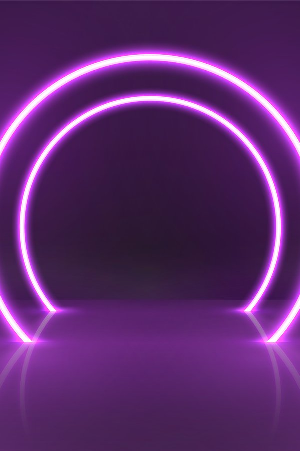 Purple neon futuristic digital stage with circle light arch.