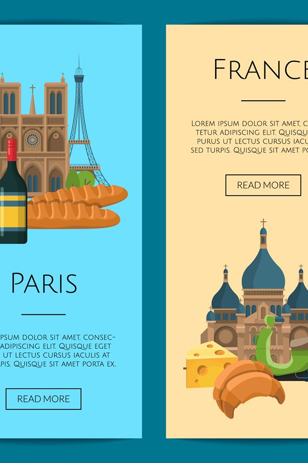 French charm. Vector cartoon France sights objects illustrat