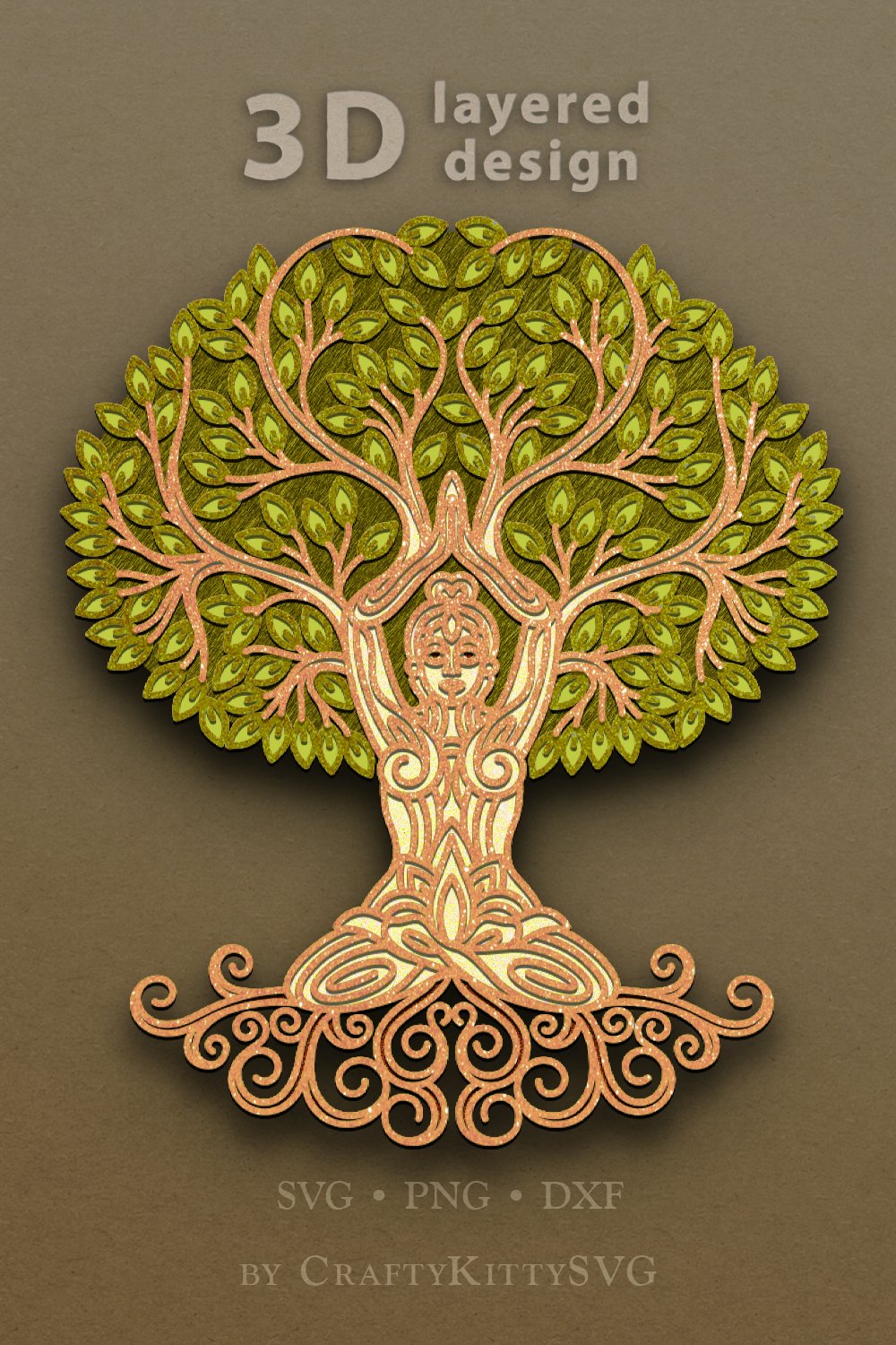 Tree of Life SVG, Woman Meditation Yoga 3D layered paper cut