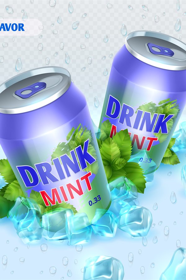 Fresh ice drink vector background with ice cubes