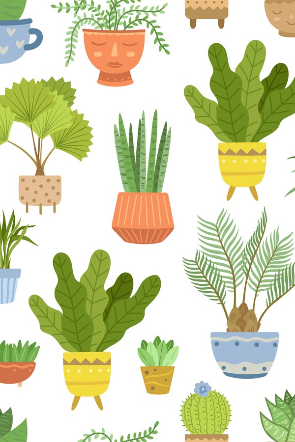 House plant pattern. Interior plants background, abstract sc