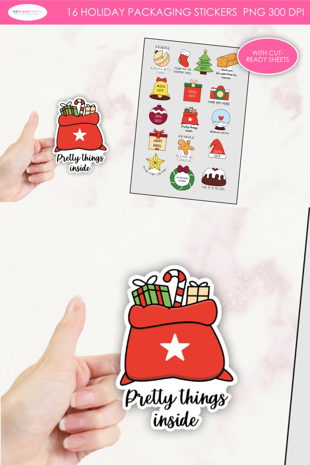 16 Holiday Packaging Stickers Bundle PNG 300 DPI